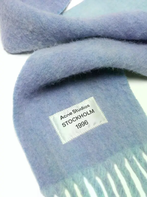 Acne Studios Fringed Logo Scarf - Blue