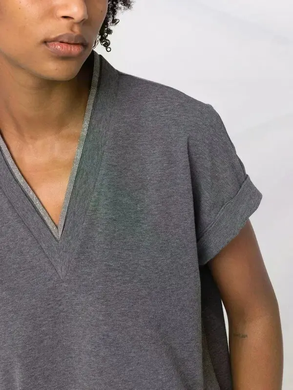 Brunello Cucinelli V-neck Cap-sleeve Top - Grey