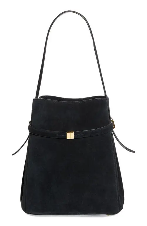 TOTEME Belted Suede Bucket Bag - Black