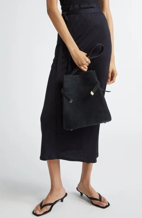 TOTEME Belted Suede Bucket Bag - Black