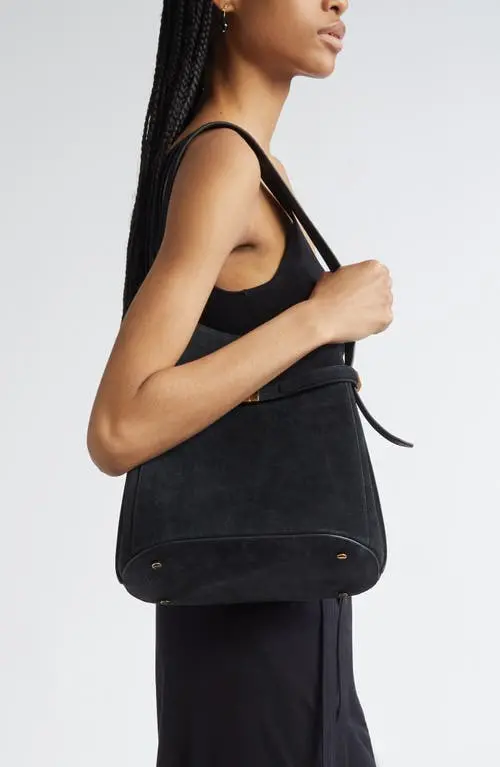 TOTEME Belted Suede Bucket Bag - Black