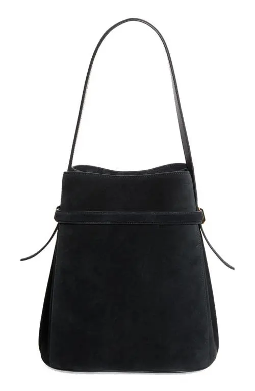 TOTEME Belted Suede Bucket Bag - Black