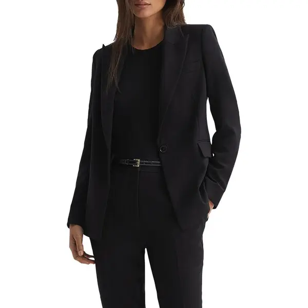 REISS Gabi Peak Lapel Blazer - Navy
