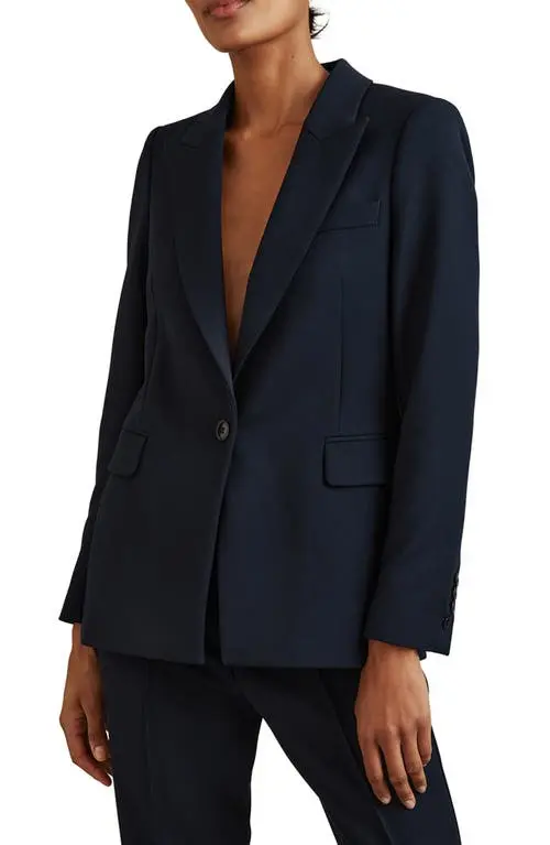 REISS Gabi Peak Lapel Blazer - Navy