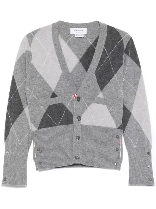 Thom Browne Argyle-pattern Cashmere Cardigan - Grey