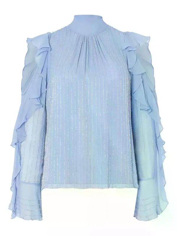 TEMPERLEY LONDON Embellished Ruffled-sleeve Blouse - Blue