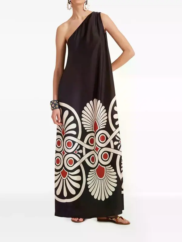 La DoubleJ Roy Geometric-print Silk Dress - Black