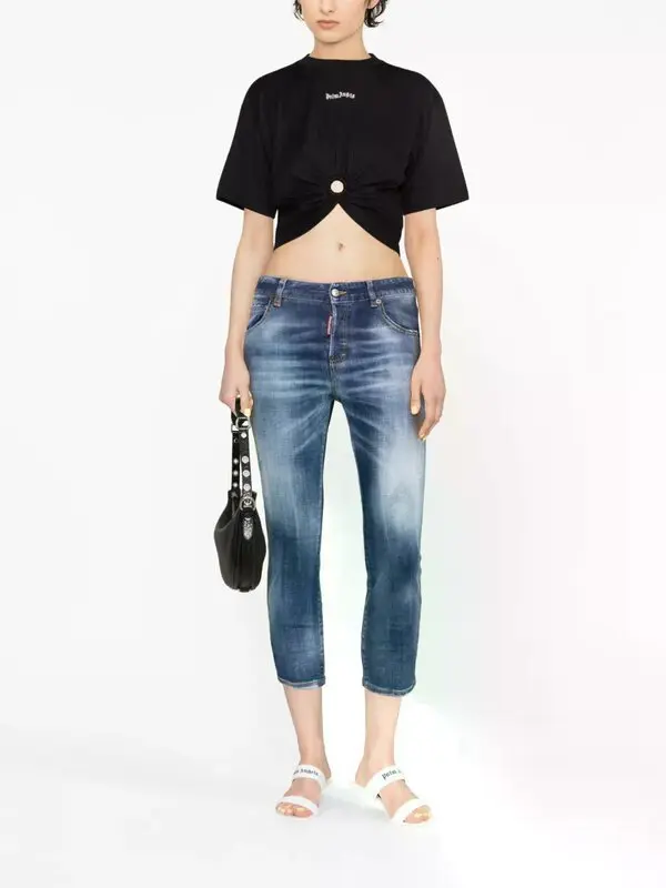 Palm Angels Ring-embellished Cropped T-shirt
