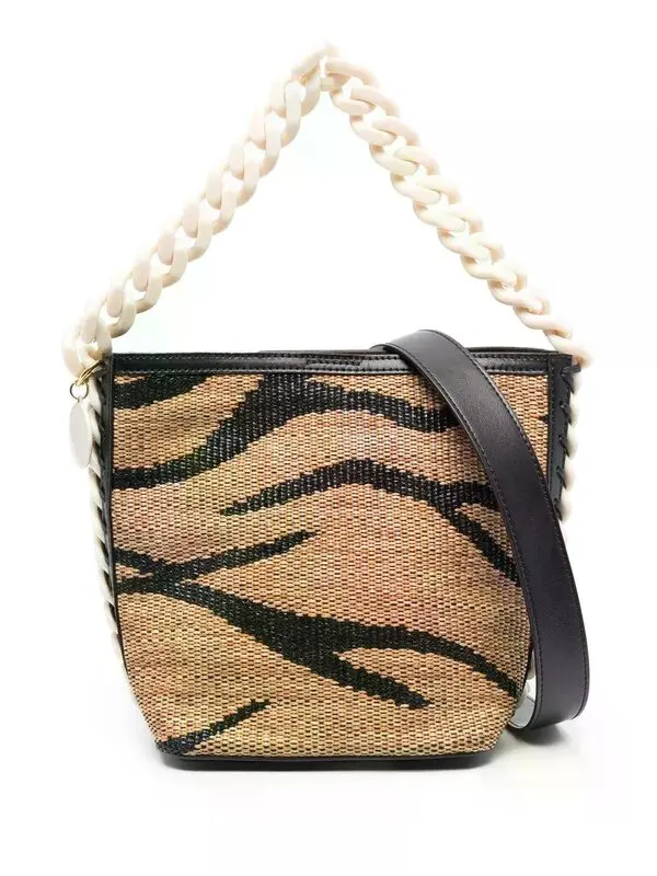 Stella McCartney Tiger Jacquard Raffia Bucket Bag - Neutrals