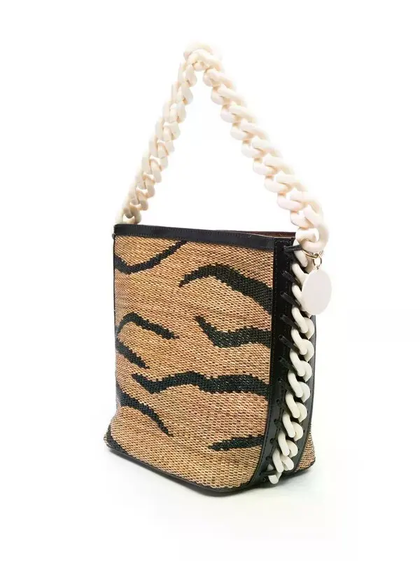 Stella McCartney Tiger Jacquard Raffia Bucket Bag - Neutrals