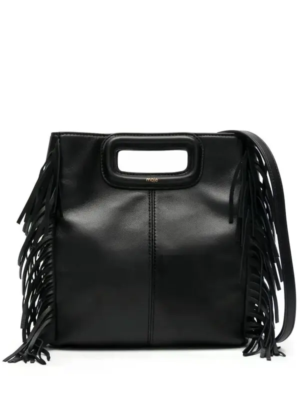 Maje M Fringed Leather Tote Bag - Black