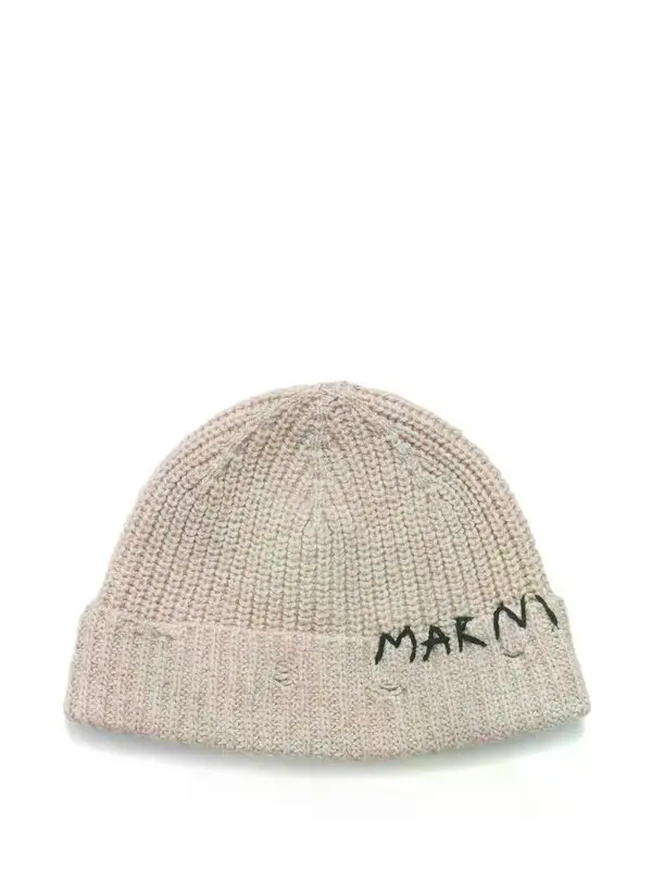 Marni Fisherman's Rib Beanie With Logo Embroidery - Neutrals