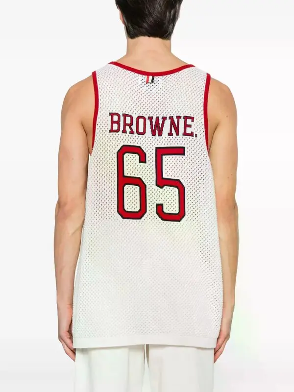 Thom Browne Intarsia Cashmere Mesh Basketball Jersey - White