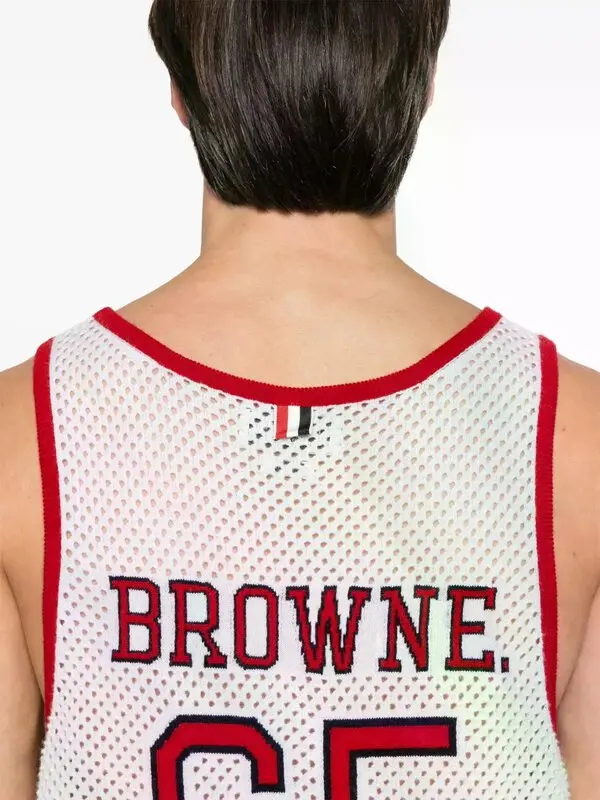 Thom Browne Intarsia Cashmere Mesh Basketball Jersey - White