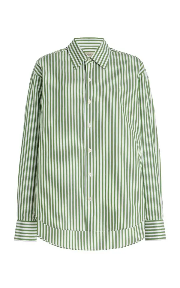 Comme Si La Classica Striped Cotton-poplin Shirt - Green