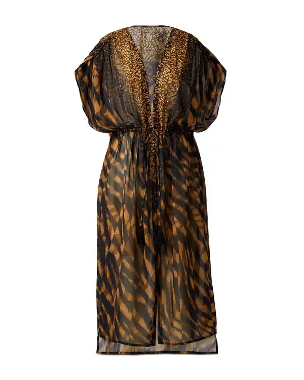 Miraclesuit Raya De Safari Kimono Swim Cover-up - Black/brown