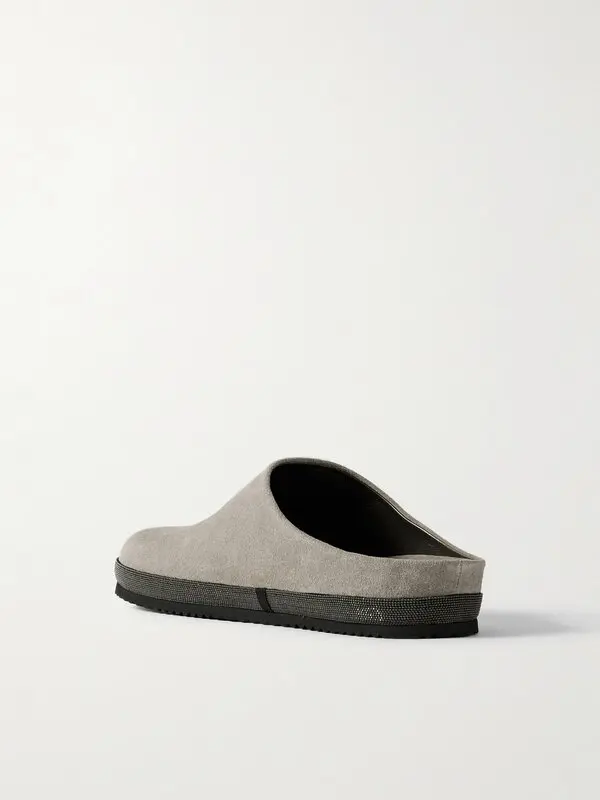 Brunello Cucinelli Bead-embellished Suede Mules - Gray