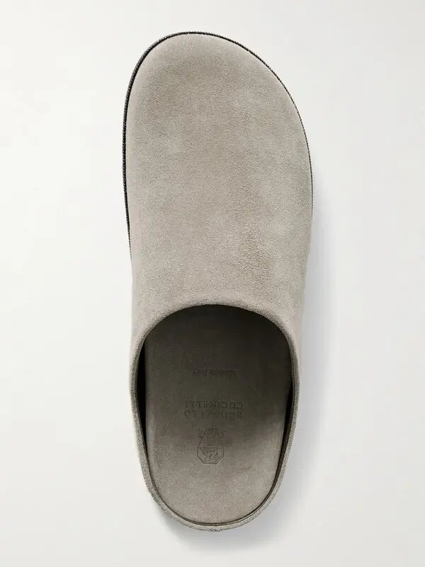 Brunello Cucinelli Bead-embellished Suede Mules - Gray