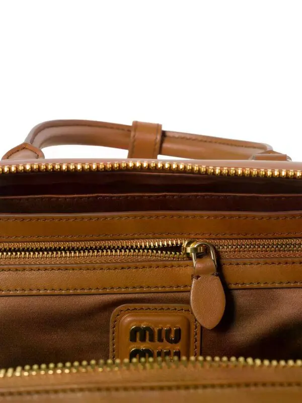 Miu Miu Arcadie Leather Tote Bag - Brown