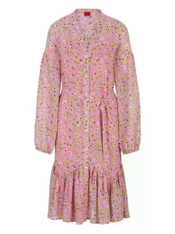 BOSS Floral-print Belted Midi Dress