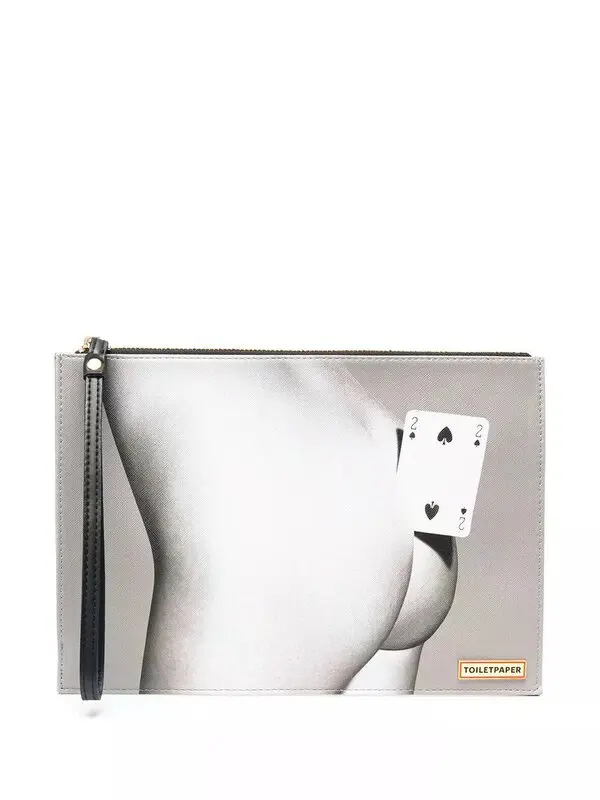SELETTI Two Of Spades Faux Leather Pouch - Grey