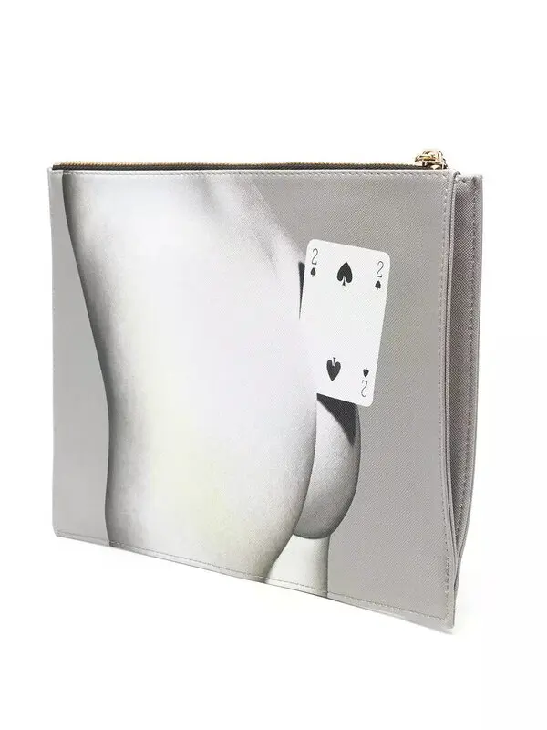 SELETTI Two Of Spades Faux Leather Pouch - Grey