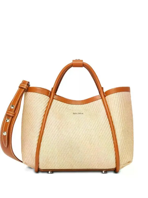 Max Mara Woven-straw Leather Tote