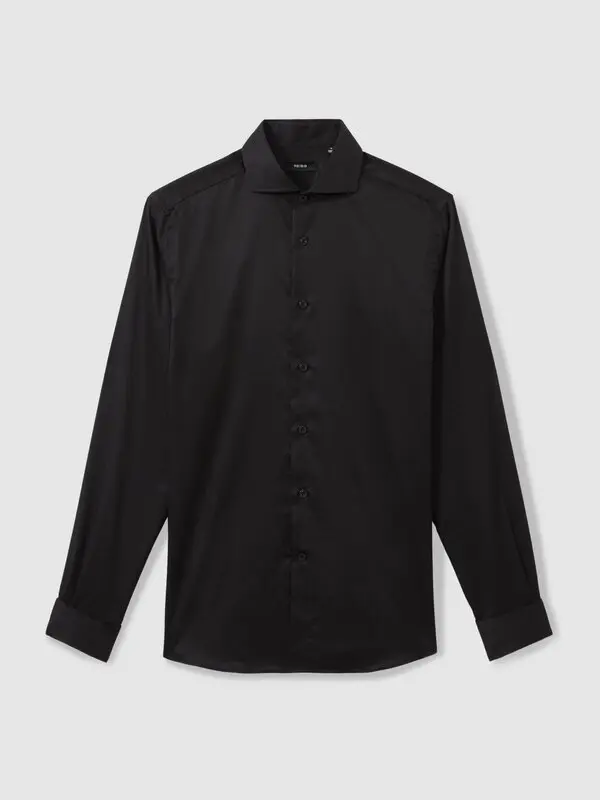 REISS Storm Slim Fit Cotton Double-cuff Shirt - Black