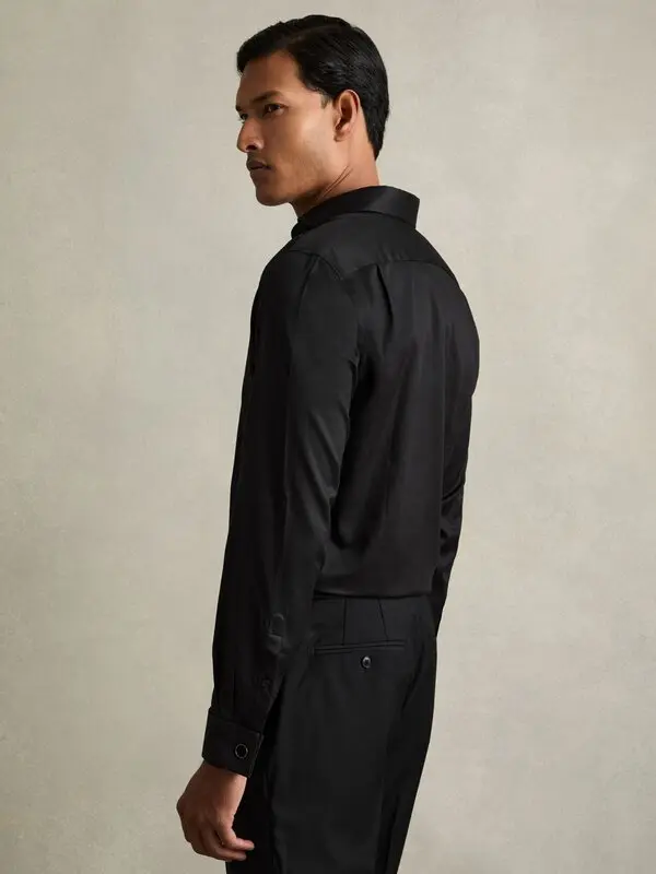 REISS Storm Slim Fit Cotton Double-cuff Shirt - Black