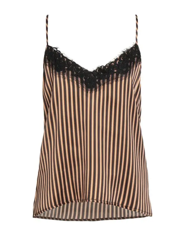 SHIRTAPORTER Striped Satin Camisole With Lace Trims