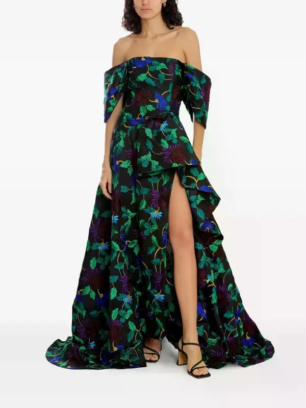 asos edition embroidered maxi dress Leather Guipure Fitted Off Shoulder Hi-Lo Gown main image 1
