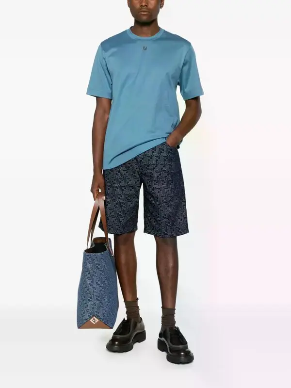 Fendi Ff Logo-plaque Cotton T-shirt - Blue