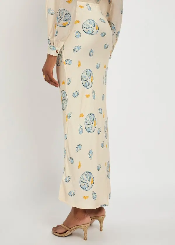 NEVER FULLY DRESSED Oyster Doris Satin Midi Skirt