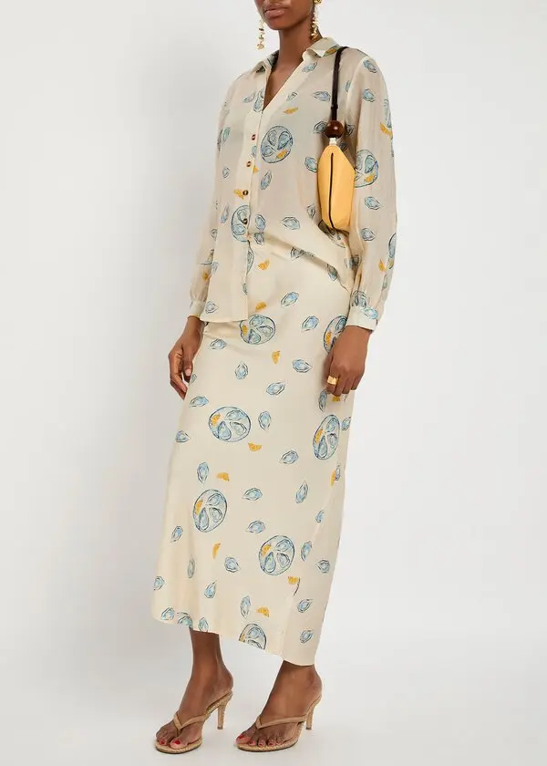 NEVER FULLY DRESSED Oyster Doris Satin Midi Skirt