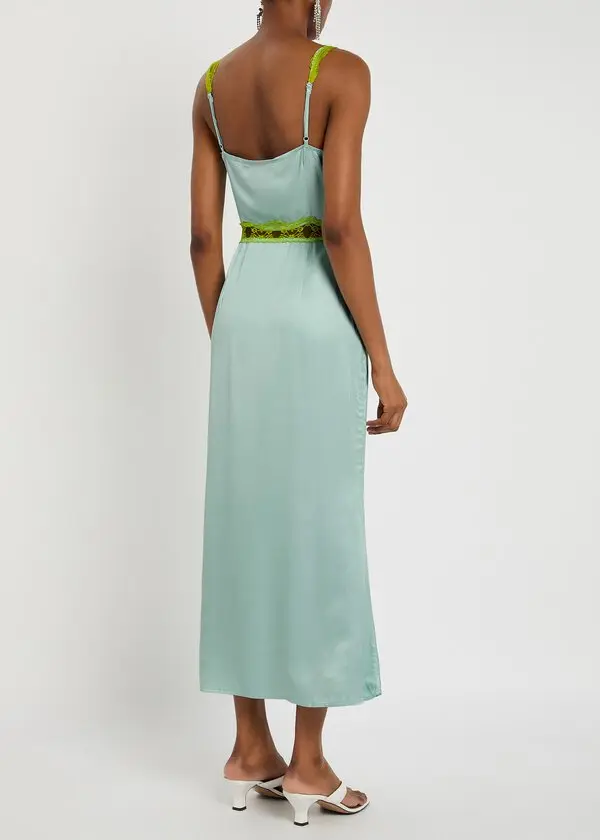 NEVER FULLY DRESSED Mimi Lace-trim Satin Midi Dress
