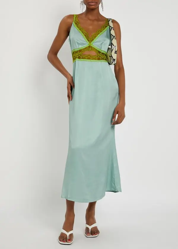 NEVER FULLY DRESSED Mimi Lace-trim Satin Midi Dress