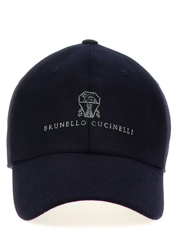 Brunello Cucinelli Embroidered Wool Cap - Blue