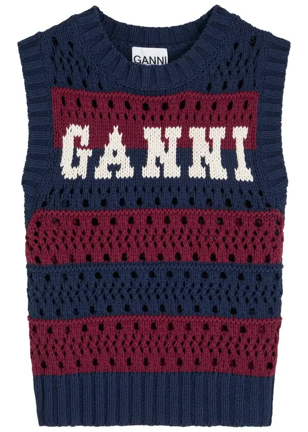 GANNI Striped Knit Vest - Navy