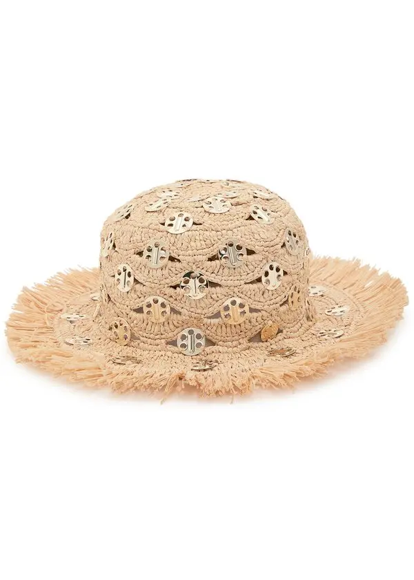 Rabanne Disc-embellished Raffia Hat - Natural