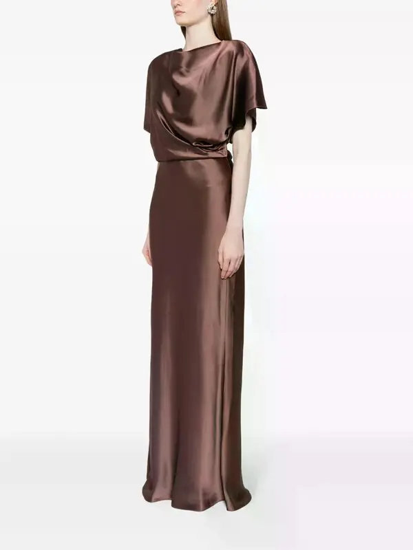 Amsale Draped Satin Gown - Brown