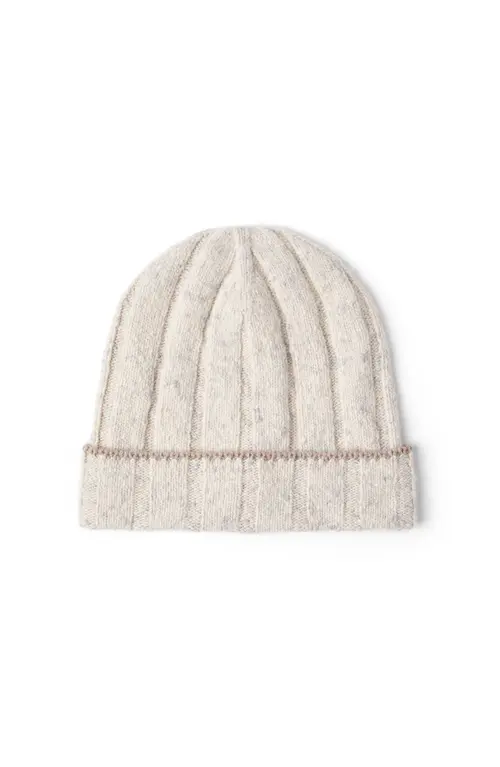 Brunello Cucinelli Cashmere Rib Knit Beanie - Pearl