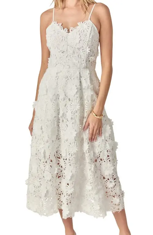 Endless Rose 3d Appliqué Midi Dress - White