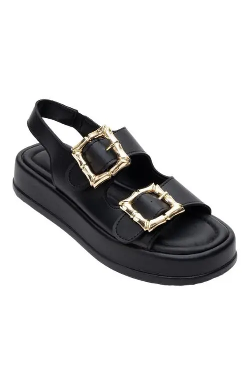 PROLOGUE SHOES Slope Double Strap Sandals - Black Faux Leather