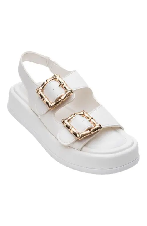 PROLOGUE SHOES Slope Double Strap Sandals - White Faux Leather