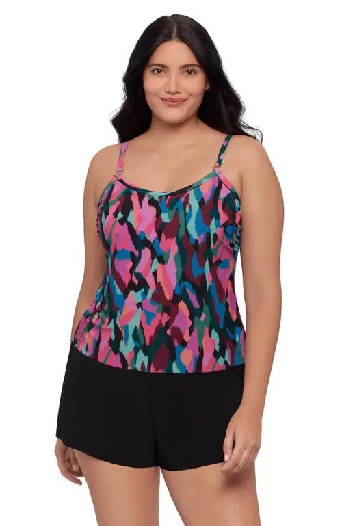TRIMSHAPER Farrah Scoopneck Swim Romper With Pockets - Collage Patch
