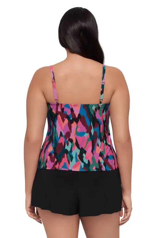 TRIMSHAPER Farrah Scoopneck Swim Romper With Pockets - Collage Patch