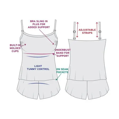 TRIMSHAPER Farrah Scoopneck Swim Romper With Pockets - Collage Patch