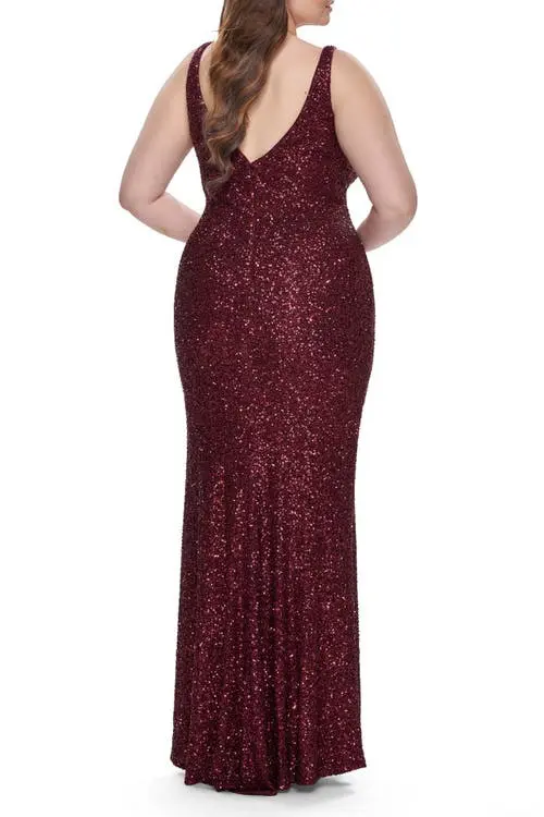 La Femme Sequin Prom Dress With Square Neckline