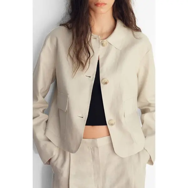 Mango Pocket Linen Crop Shirt Jacket In Ecru 55% Off Editorialist