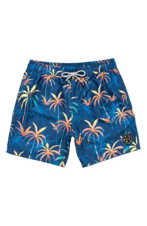 MAUI & SONS Wilder Palm Tree Print Microfiber Swim Trunks